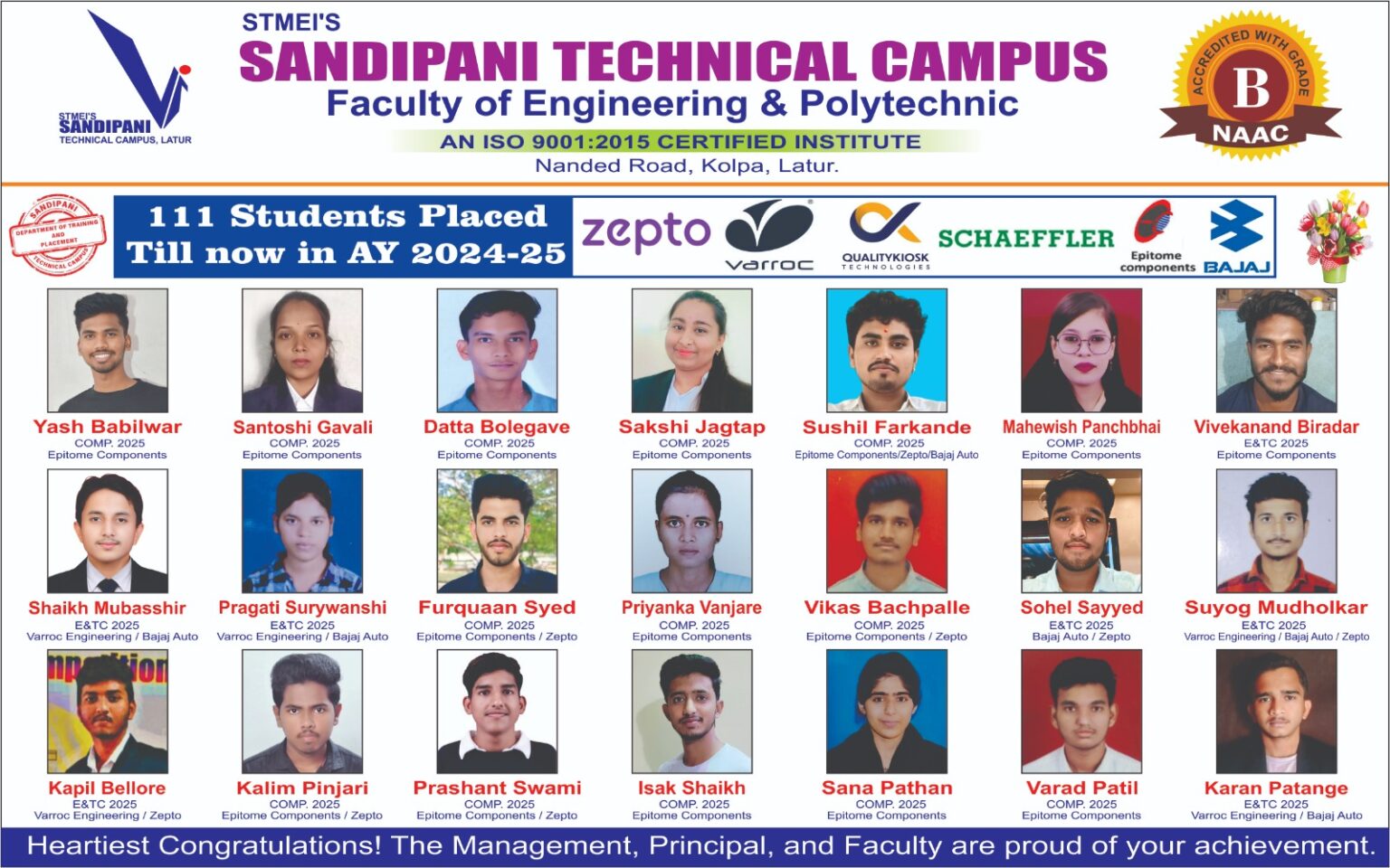 Placements – Sandipani Technical Campus, Latur